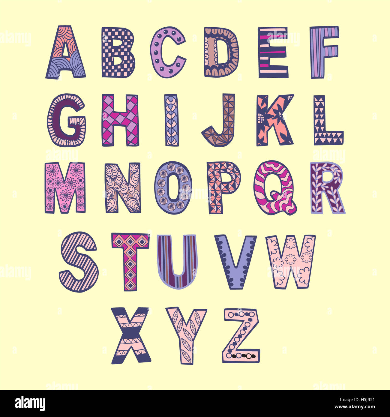 Fantasy hand drawn font in doodle style. Vector letters set in ...