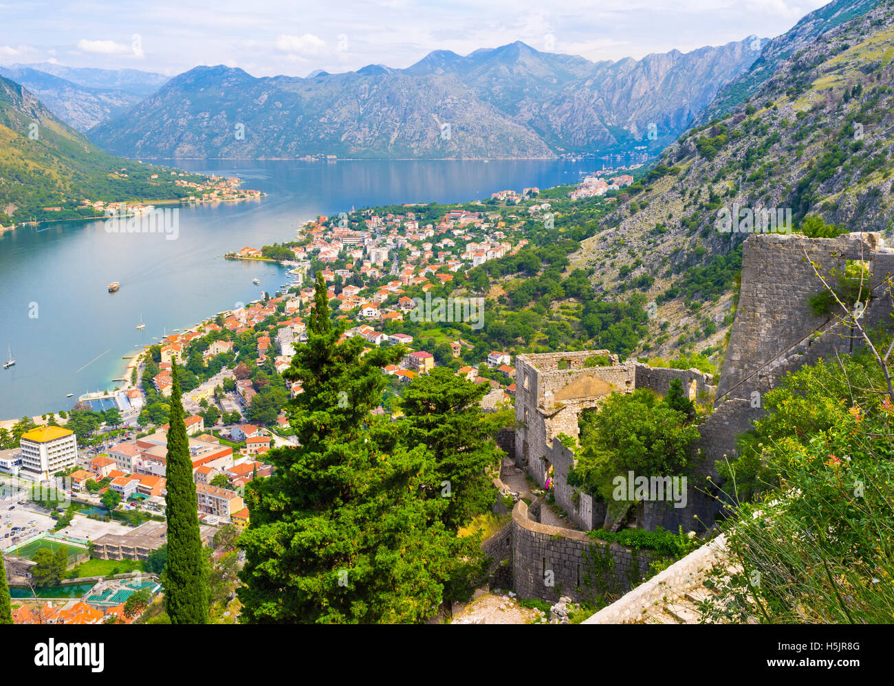 The Venetian fortress of Kotor located in mountains and overlooks the ...