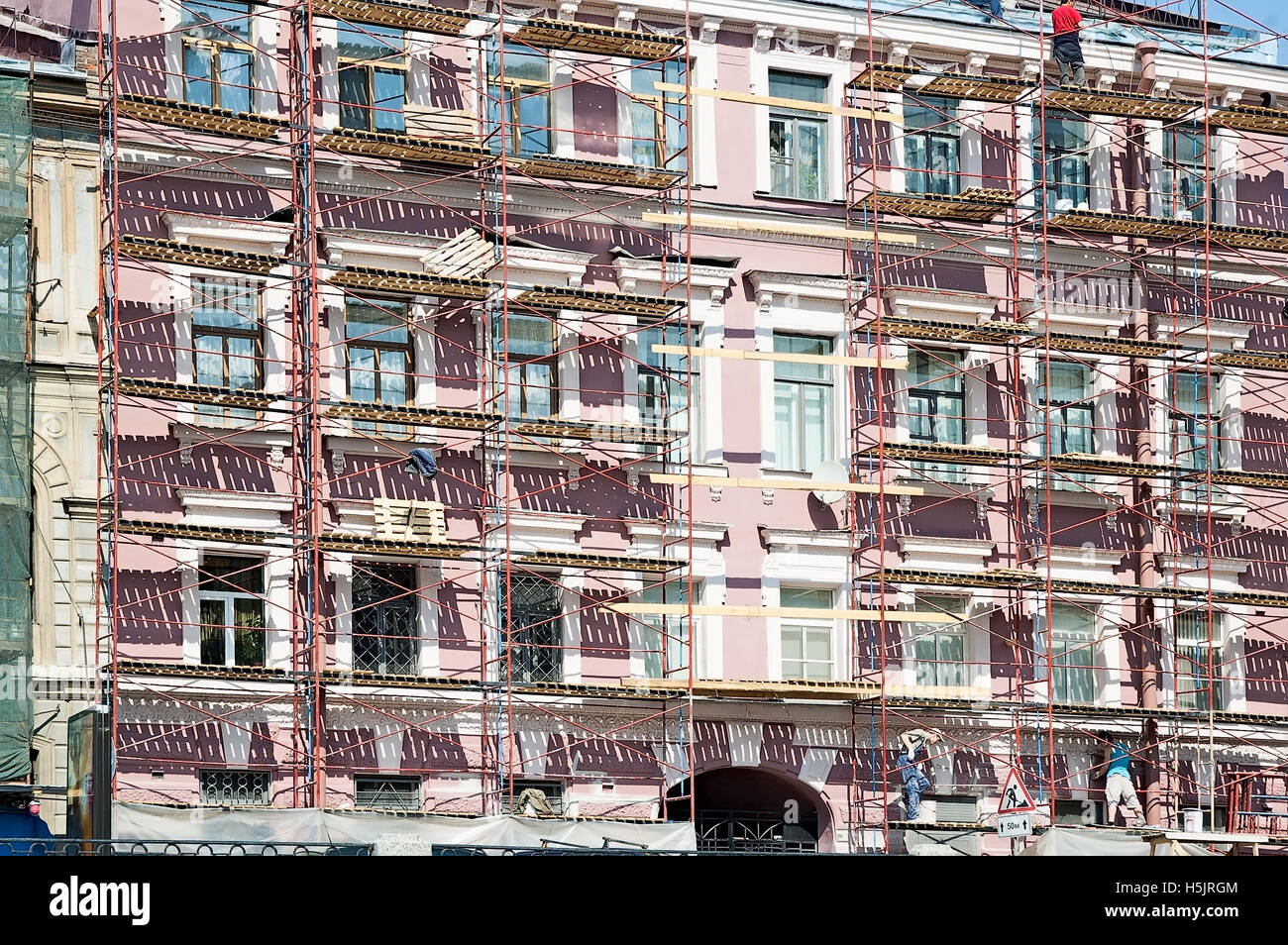 scaffolding during reconstruction of old building Stock Photo - Alamy