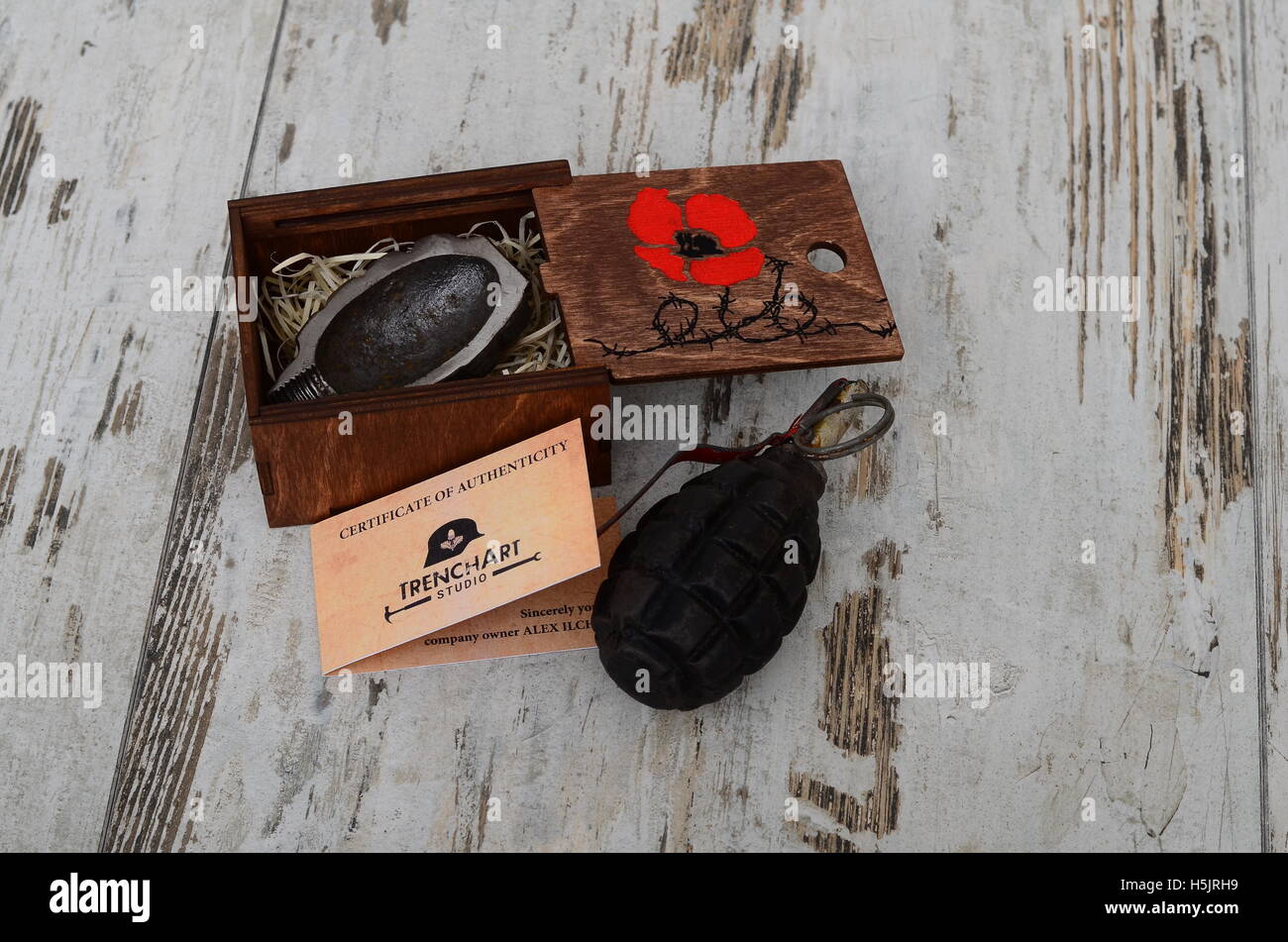 Ashtray made of f 1 grenade-style trench art vintage background Stock ...