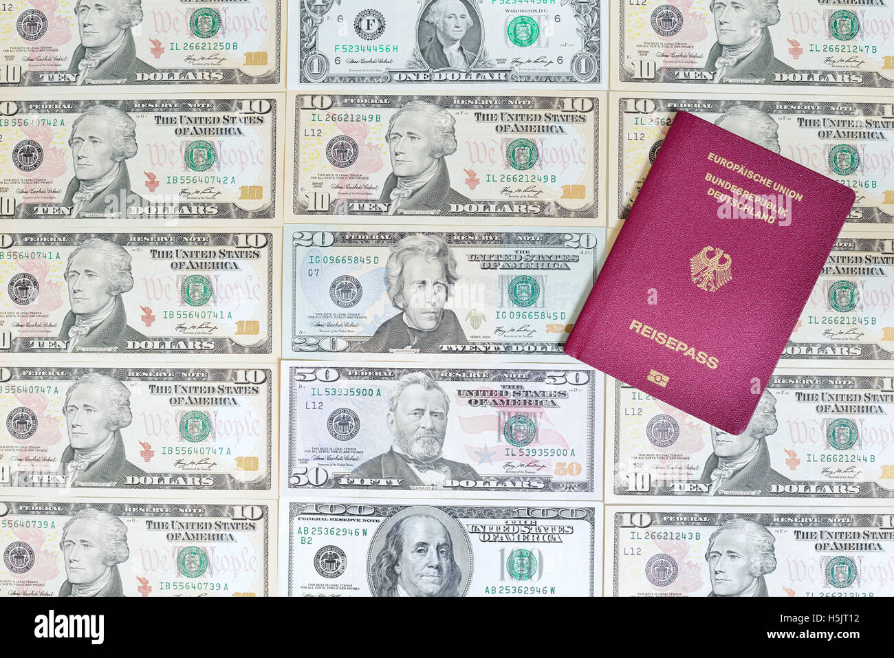 German Passport and US Dollar Bills Stock Photo - Alamy