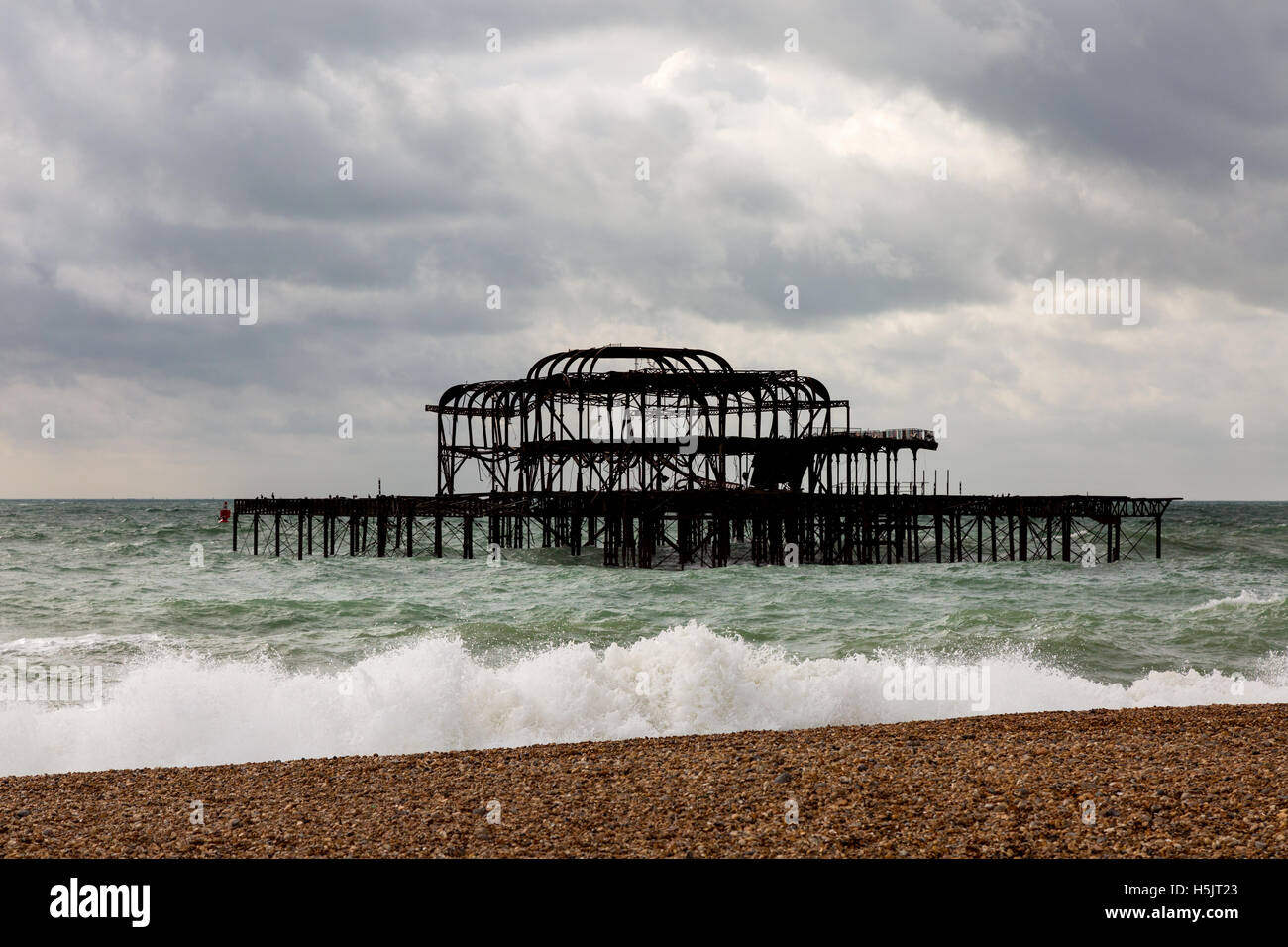 The burned out remains of the West Pier, Brighton, East Sussex, England ...