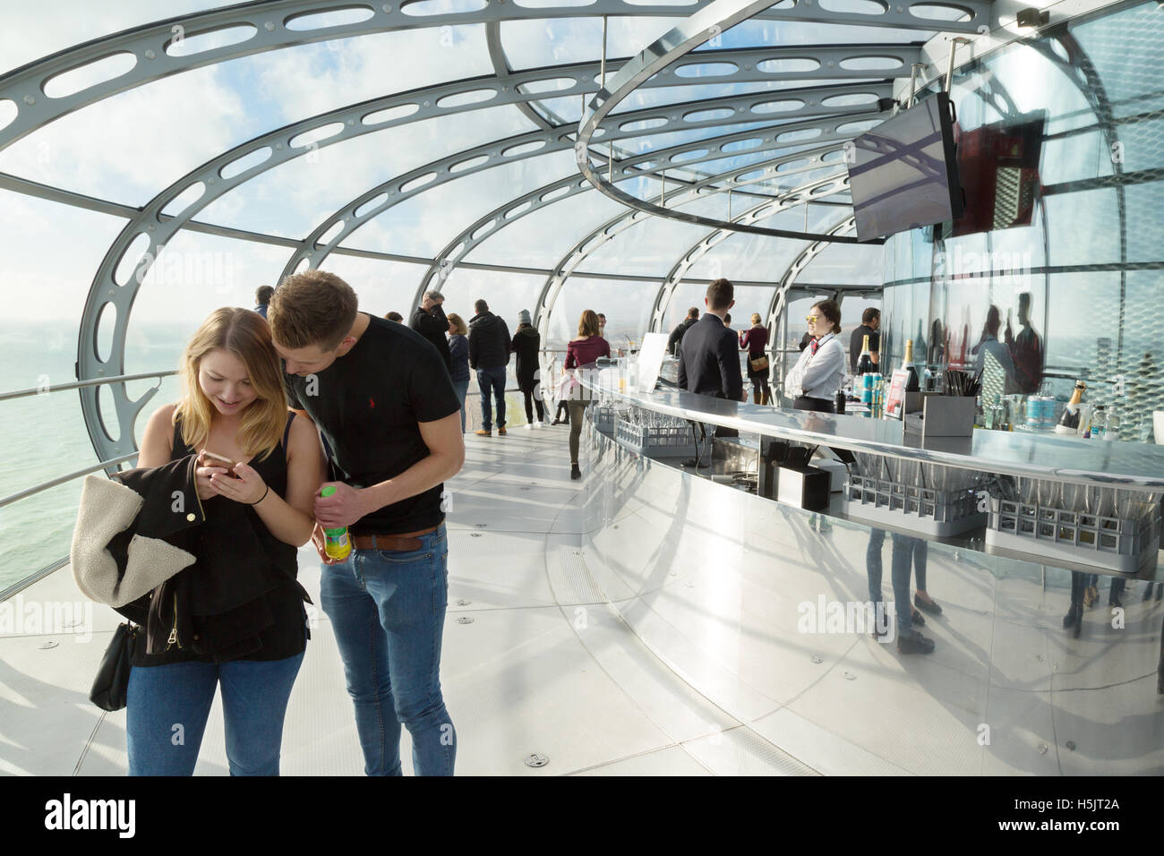People on the British Airways i360 observation tower ride, Brighton ...