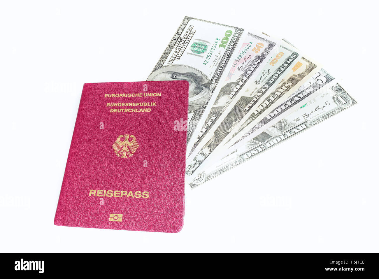 German Passport and US Dollar Bills Stock Photo - Alamy