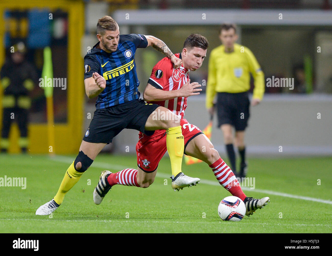 Milan, Italy. 20th Oct, 2016. Davide Santon (left) and Pierre-Emile ...