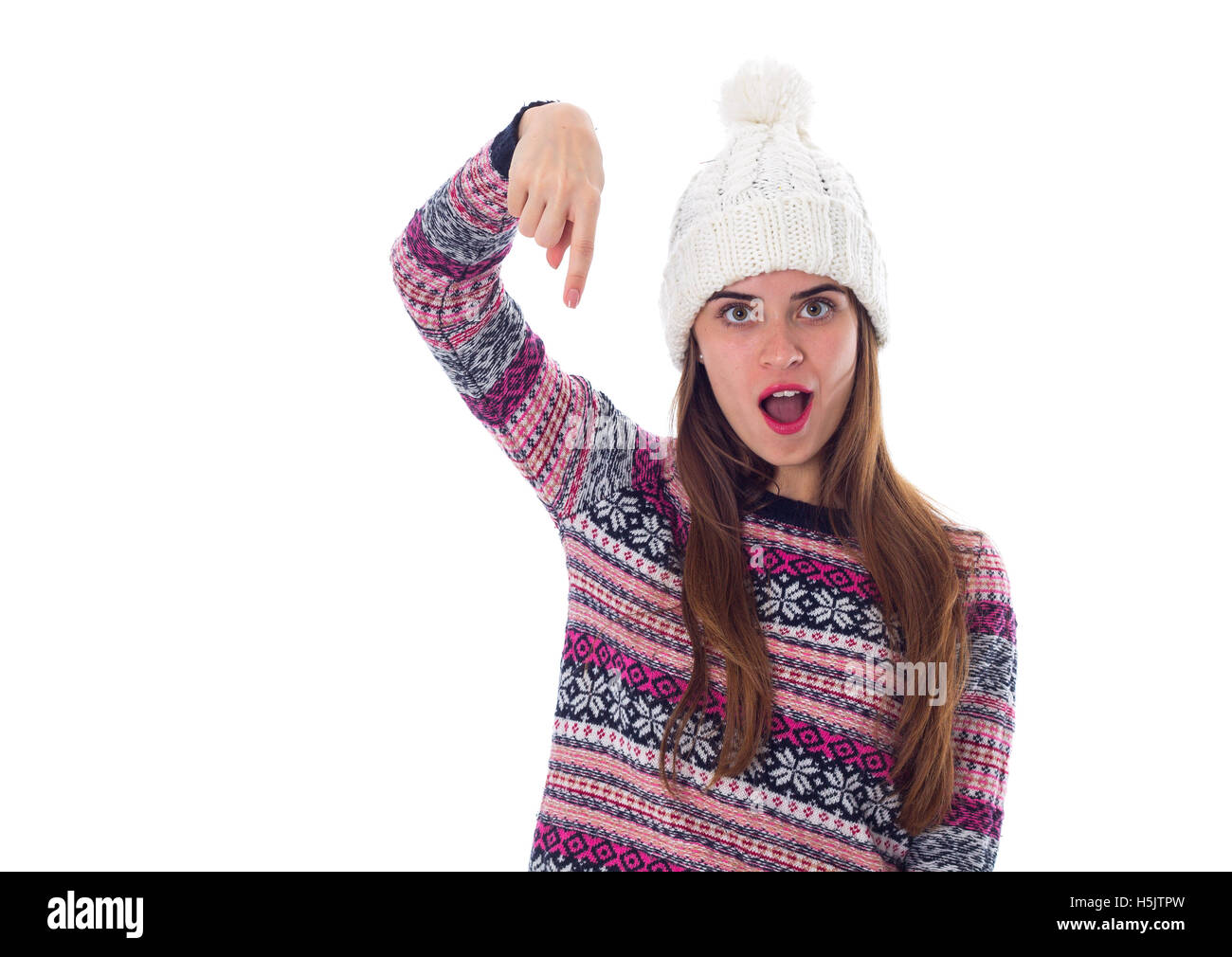 Woman pointing at head hi-res stock photography and images - Alamy