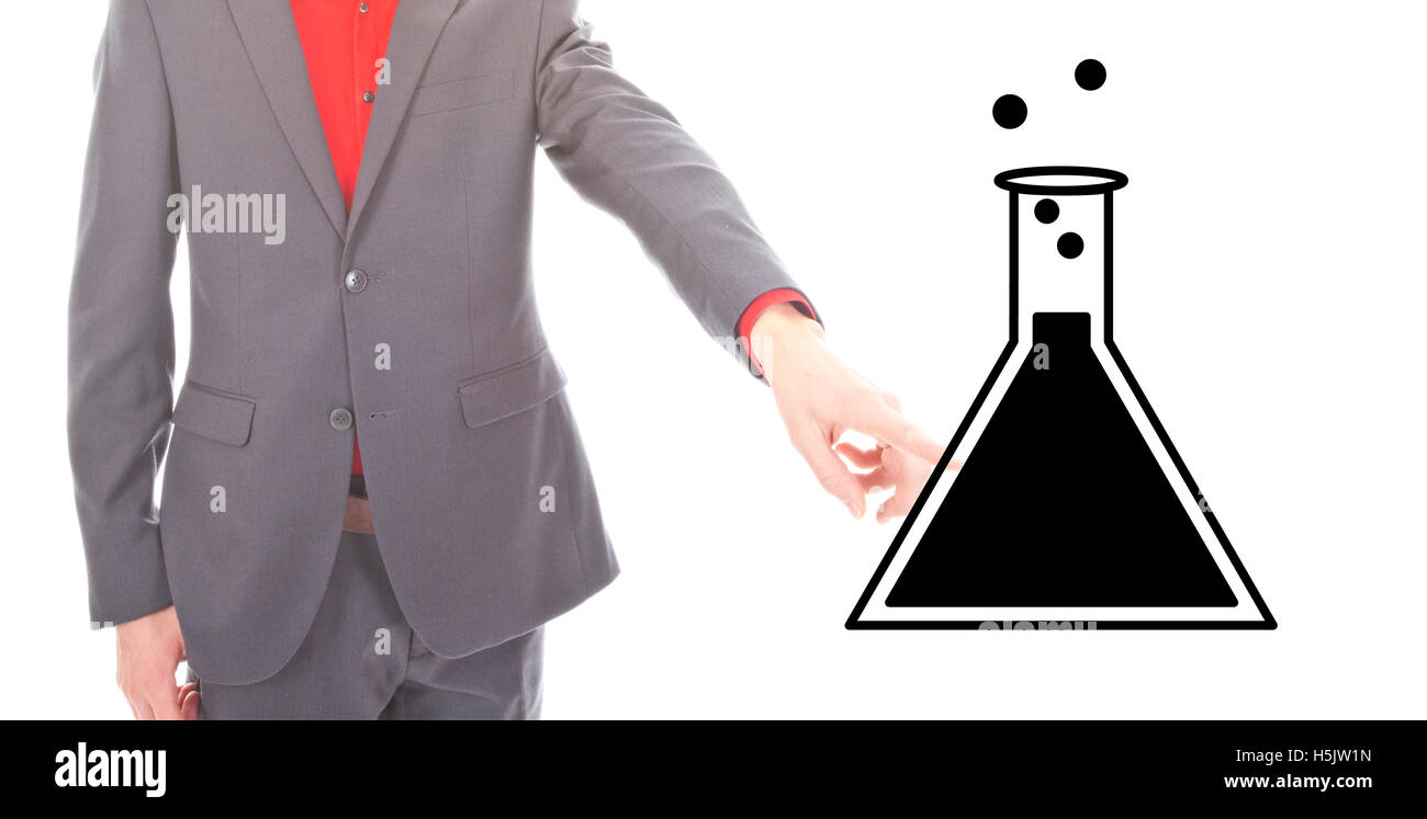 Young businessman with science symbol on white background Stock Photo ...