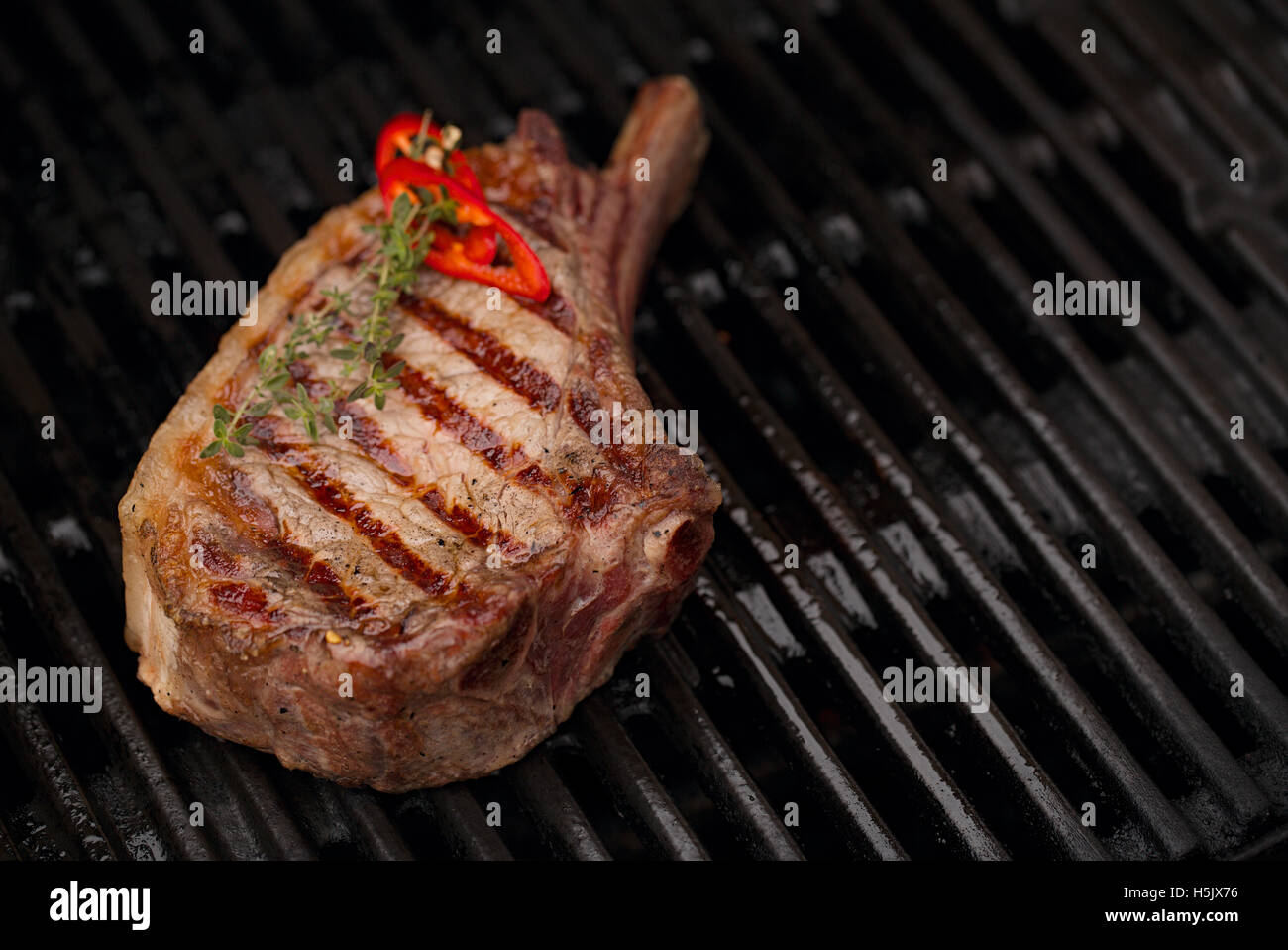 food meat - beef steak on bbq barbecue grill no flame. Shallow dof ...