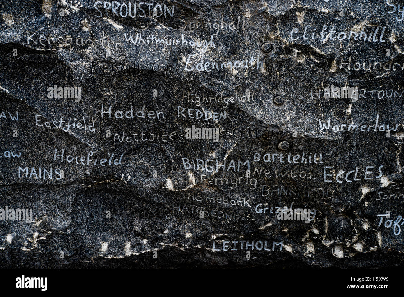 Kelso Stane by sculptor Jake Harvey, names of local place names are ...