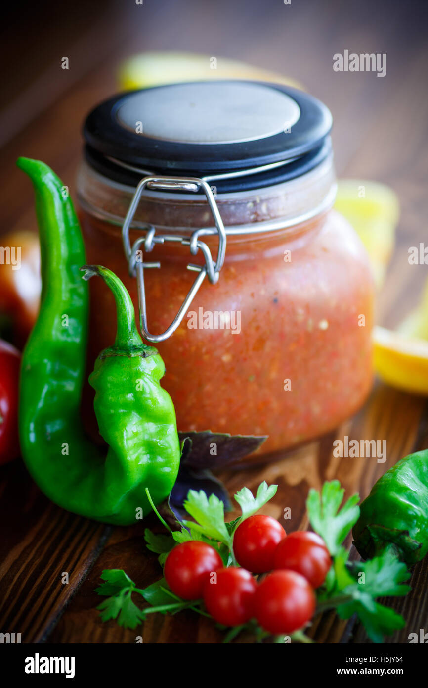 Adjika sauces from fresh vegetables Stock Photo - Alamy
