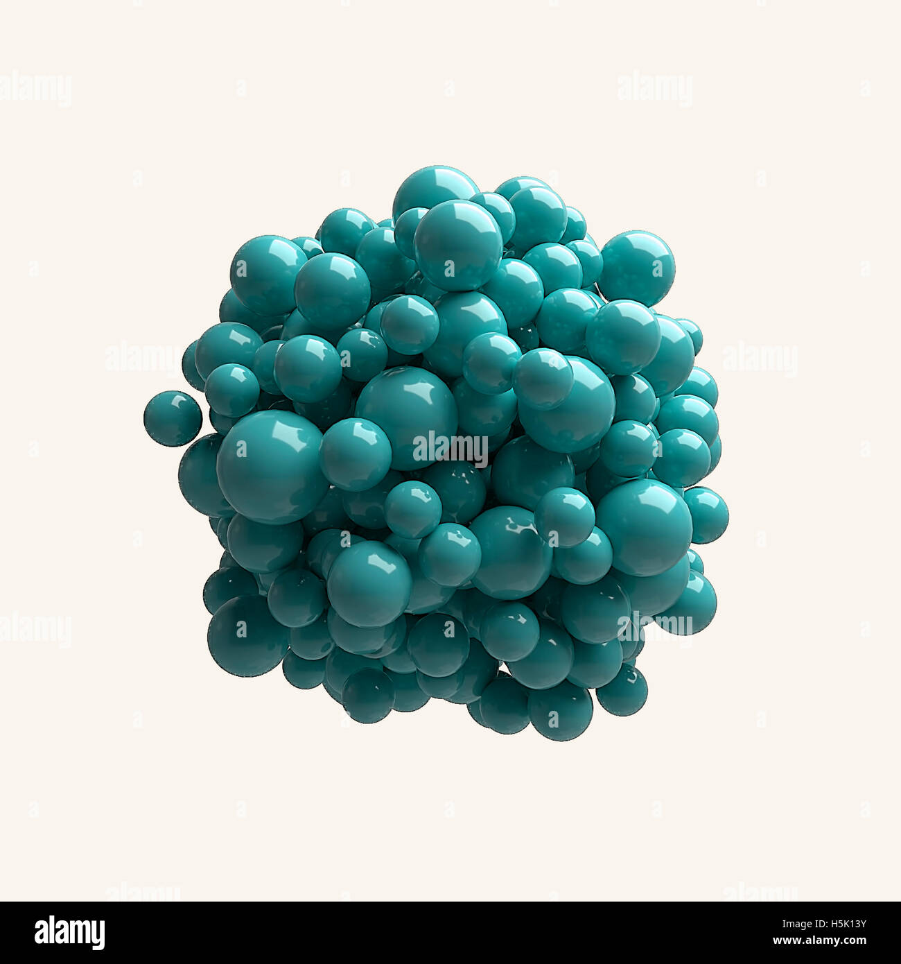 Many cyan spheres of different sizes with plastic reflections are ...