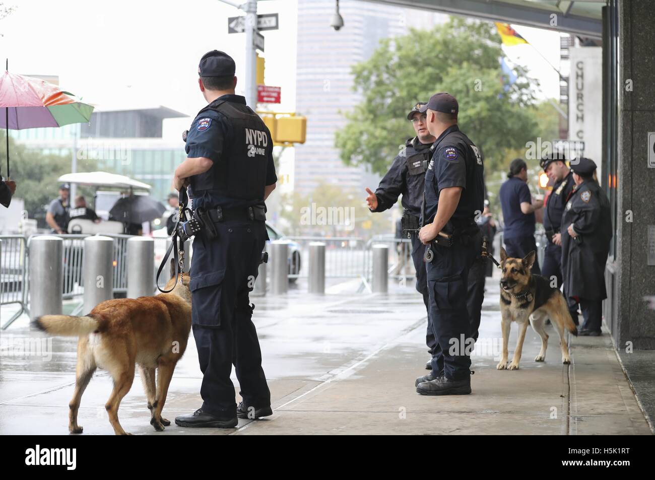 Police stand guard at a street near the United Nations headquarters in ...