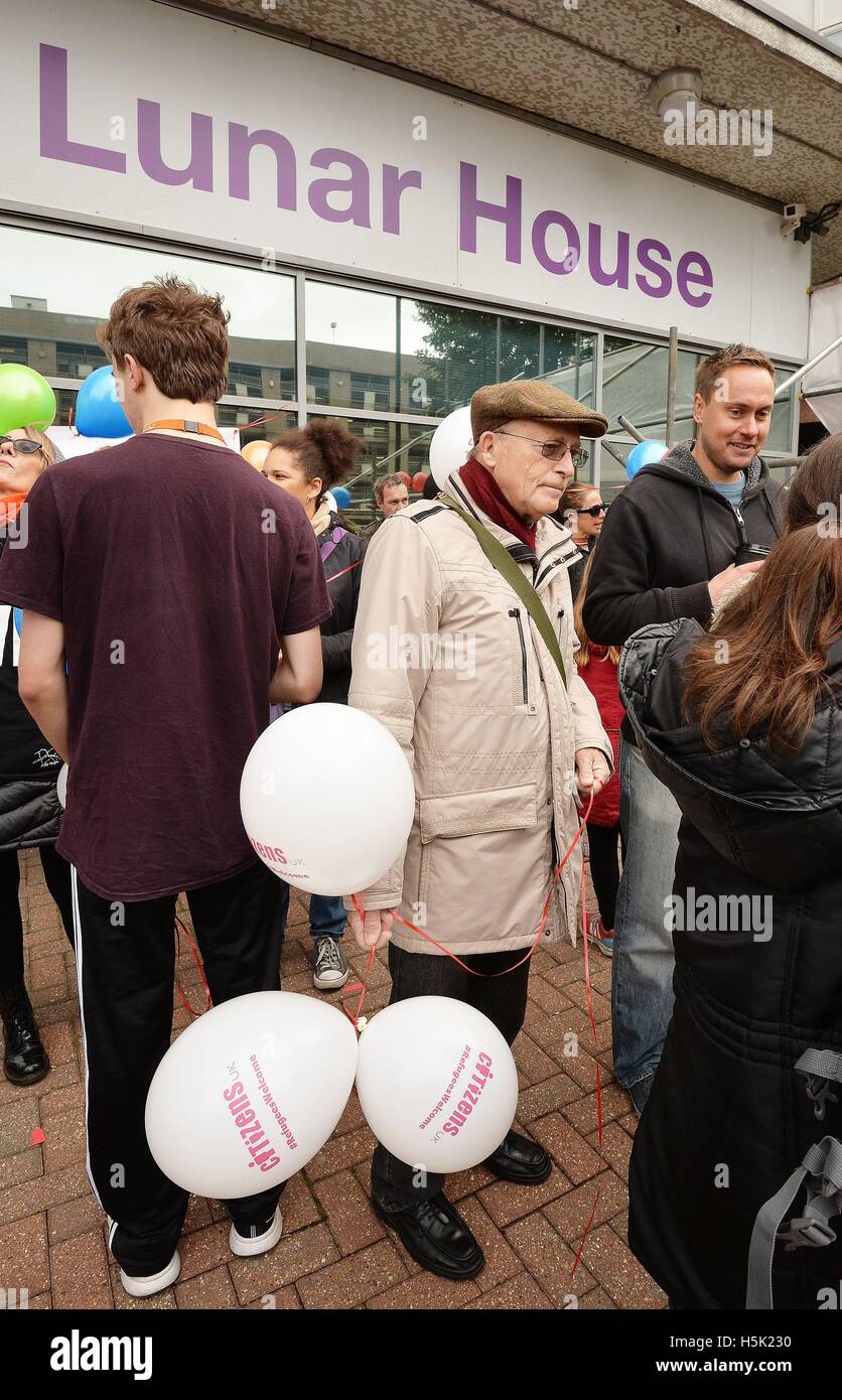 Citizens UK hold a 'refugees welcome' event outside Lunar House in ...
