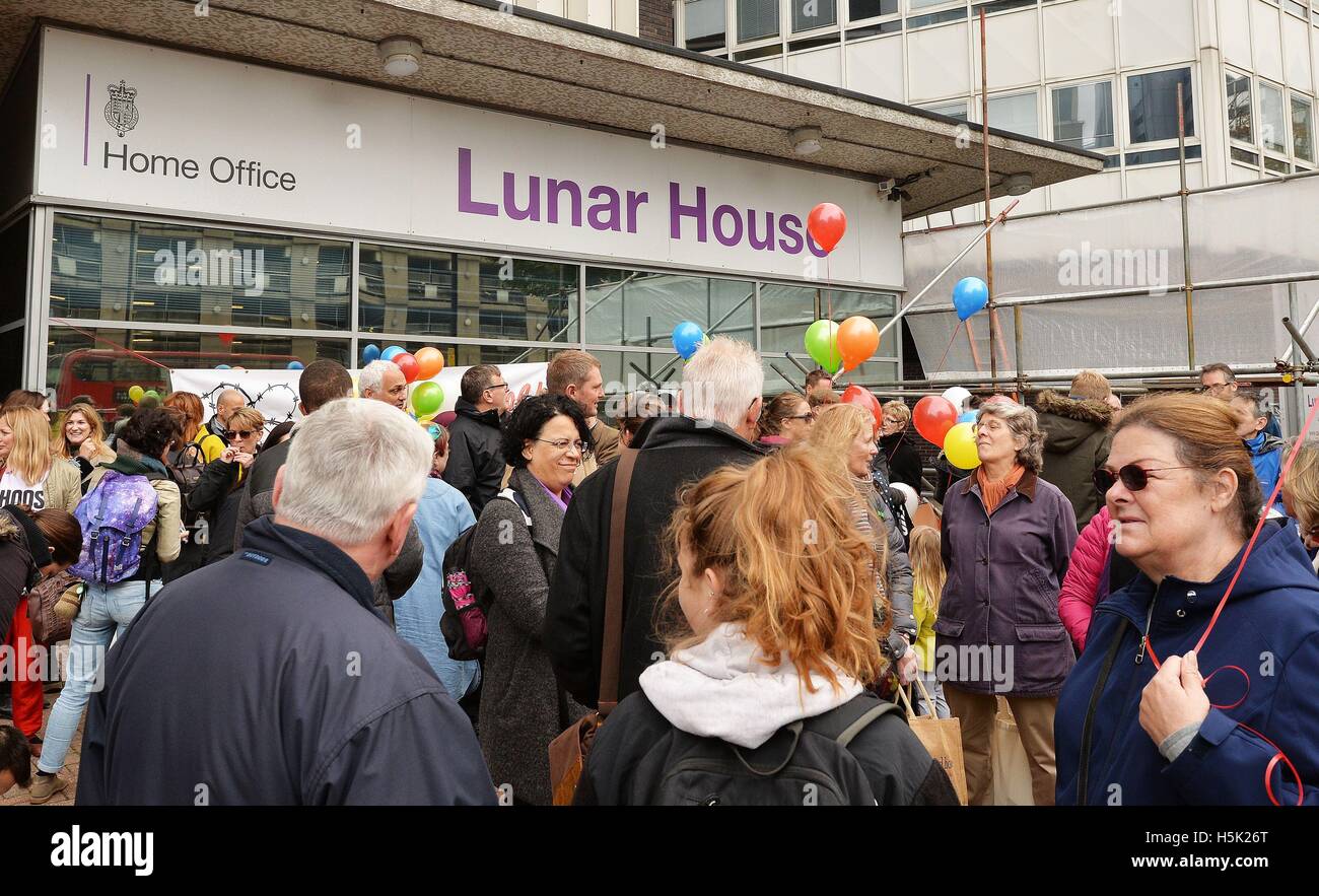 Citizens UK hold a 'refugees welcome' event outside Lunar House in ...