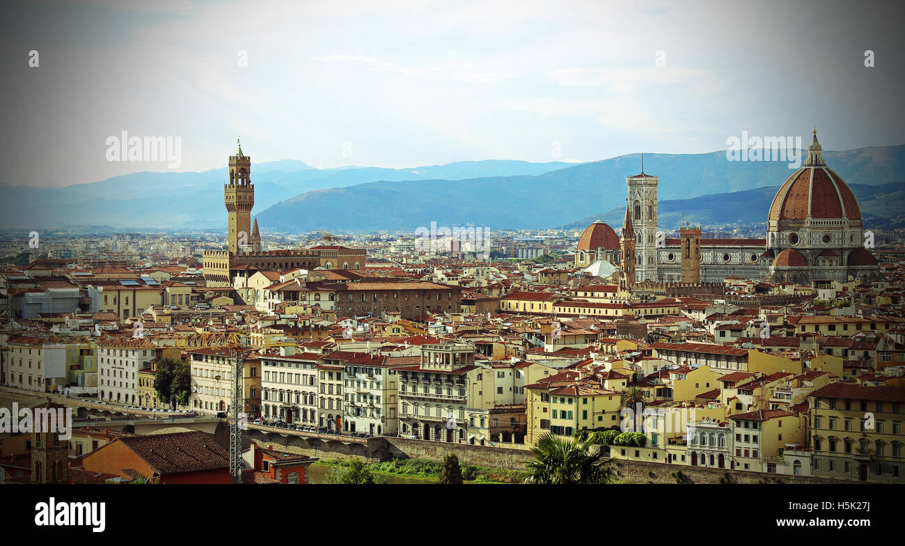 wide view of the city of Florence with antique effect Stock Photo - Alamy