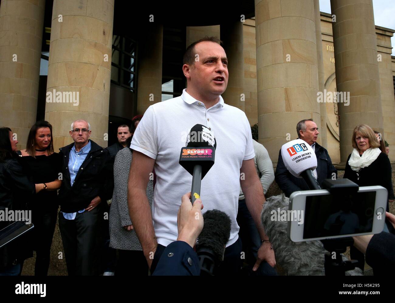 Martin Colquhoun, the son of Mary Laurie, speaks to media outside the ...