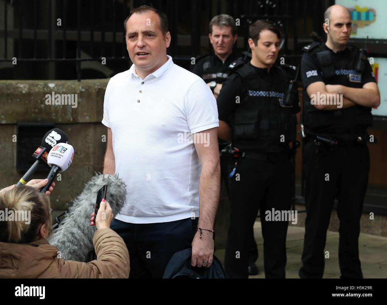 Martin Colquhoun, the son of Mary Laurie, speaks to media outside the ...