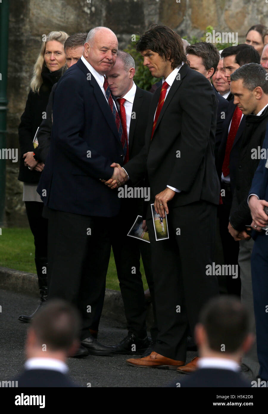 Anthony Foley's father Brendan (left) greets Donncha O'Callaghan ...