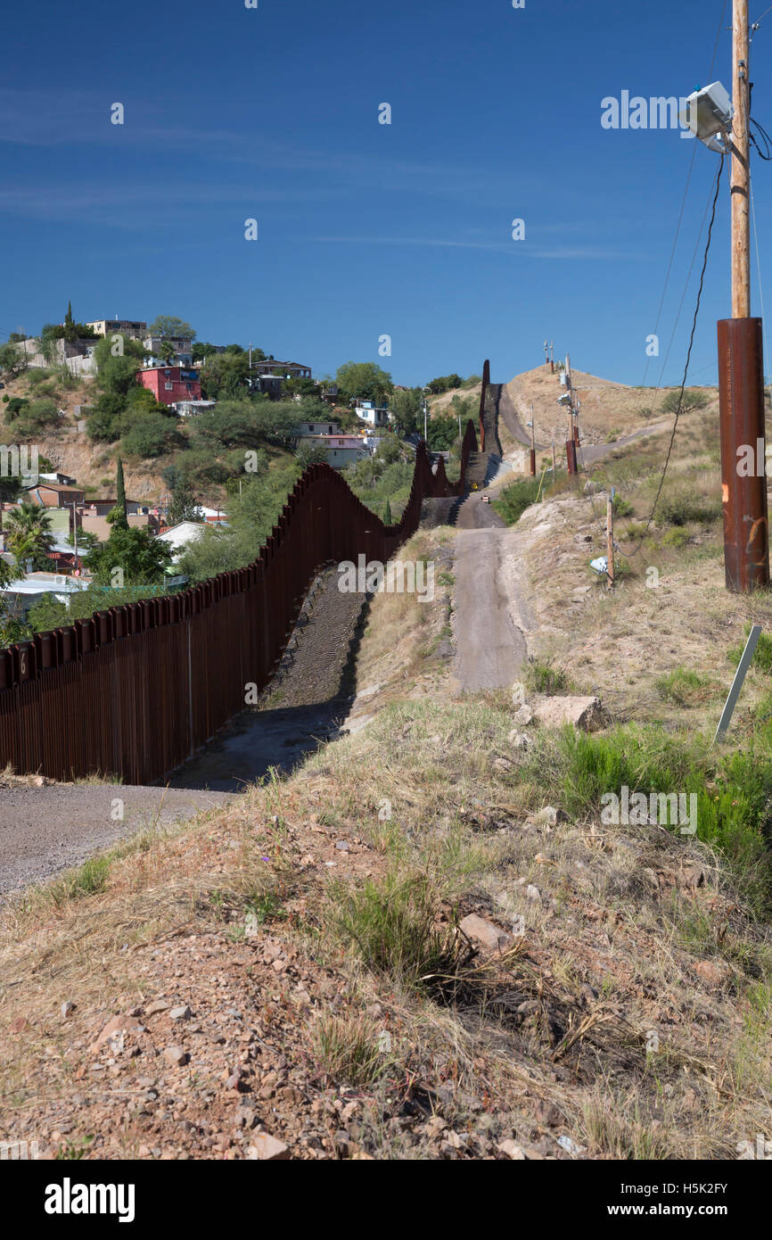 Nogales, Arizona - The U.S.-Mexico border fence. Mexico is on the left ...