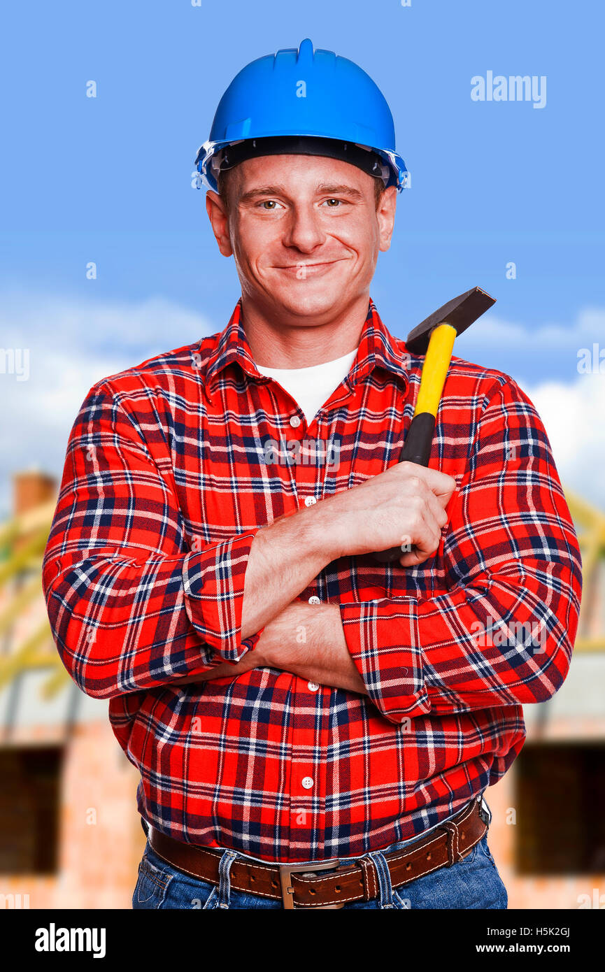 Worker with tools. Construction and house renovation concept Stock ...