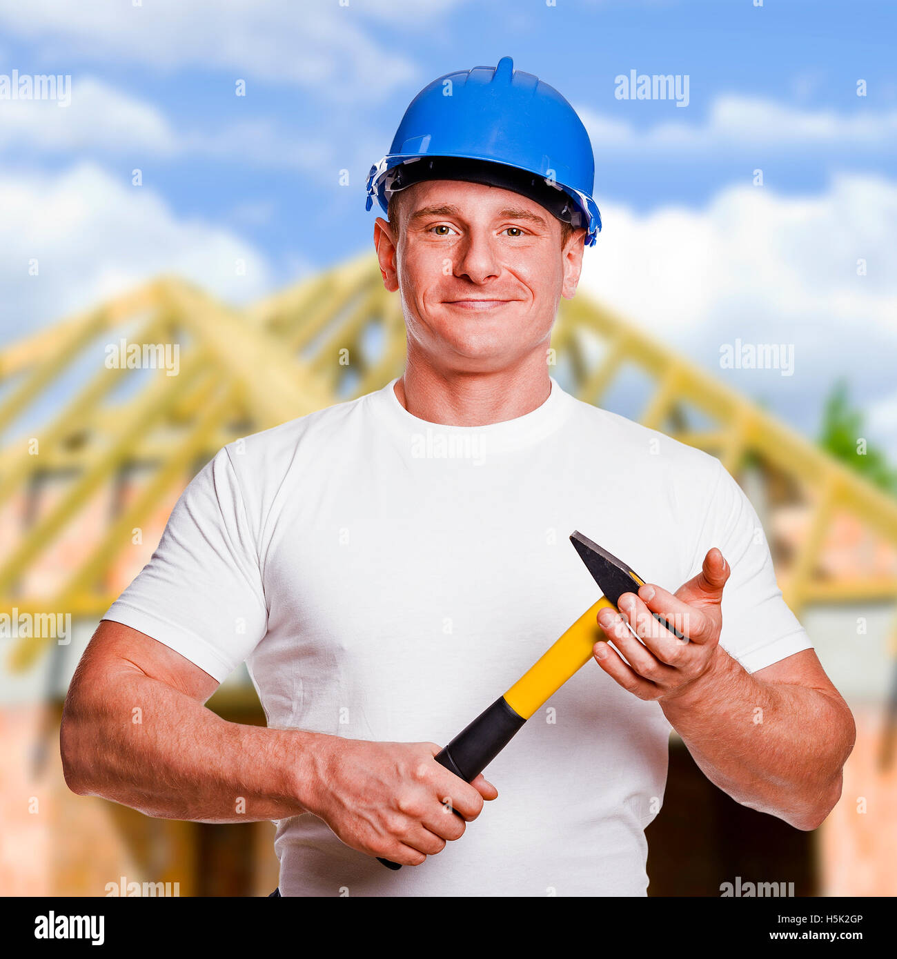 Worker with tools. Construction and house renovation concept Stock ...