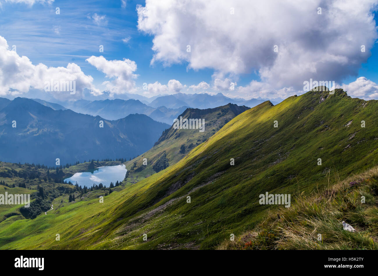 Lake Seealpsee in the Allgau Alps above of Oberstdorf, Germany Stock ...