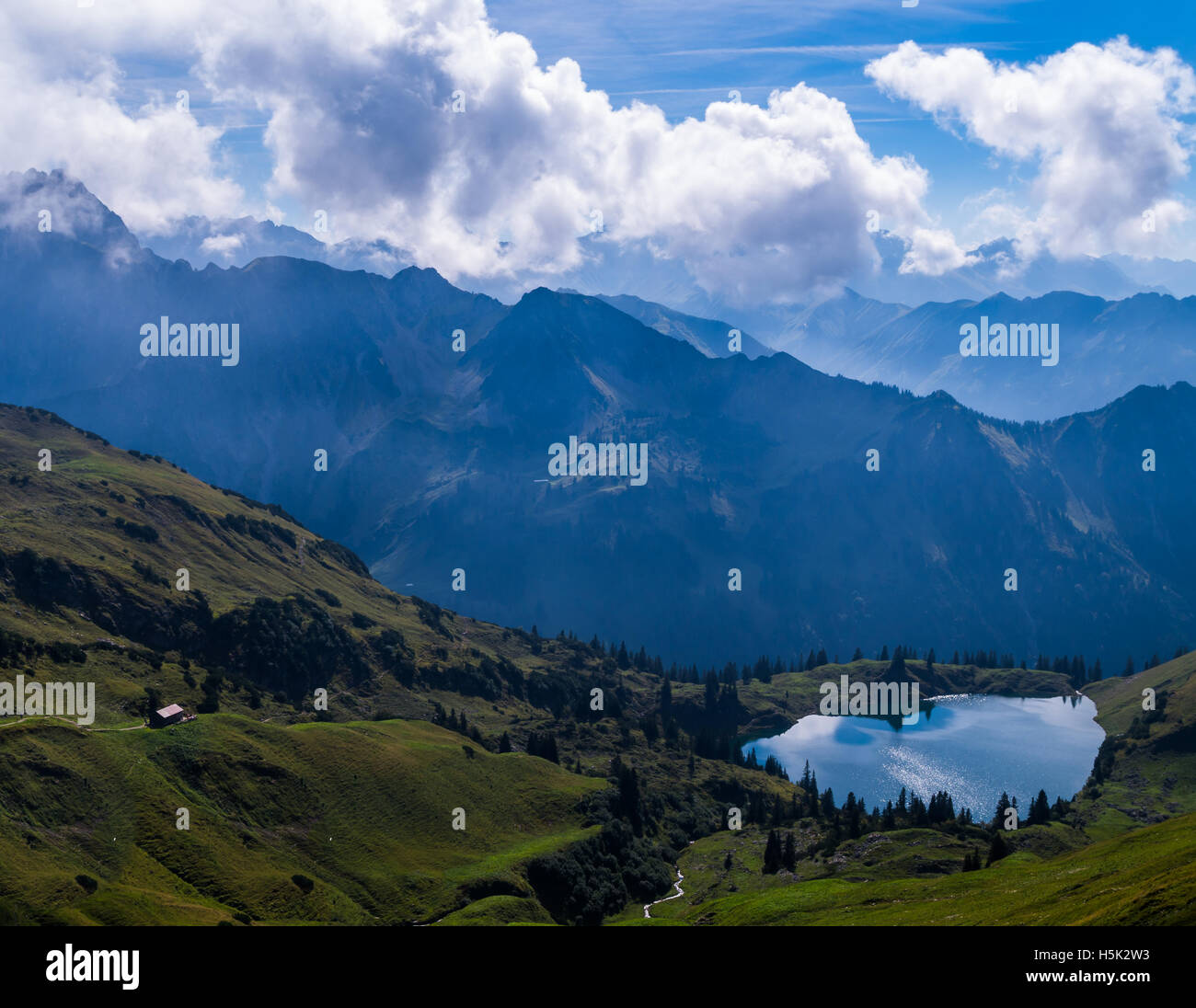 Lake Seealpsee in the Allgau Alps above of Oberstdorf, Germany Stock ...