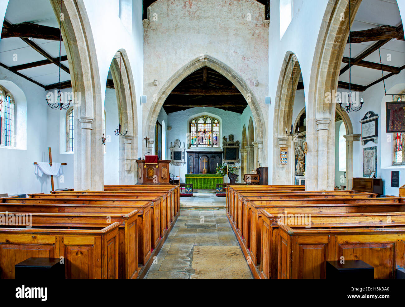 Interior of St Leonard's Church, Apethorpe, Northamptonshire, England ...