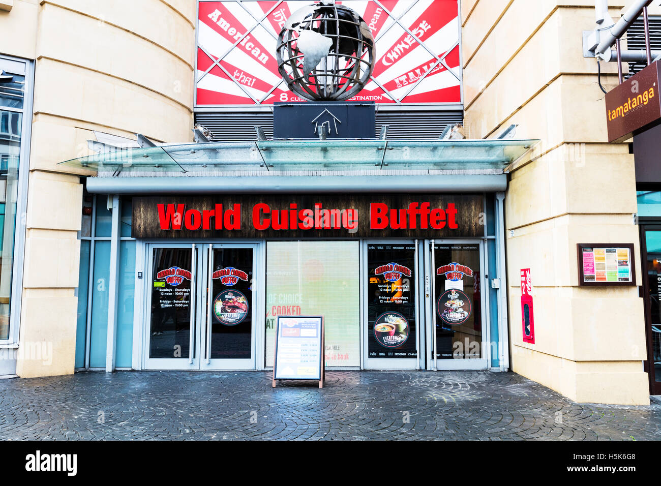 World cuisine buffet restaurant eateries building exterior sign signs ...