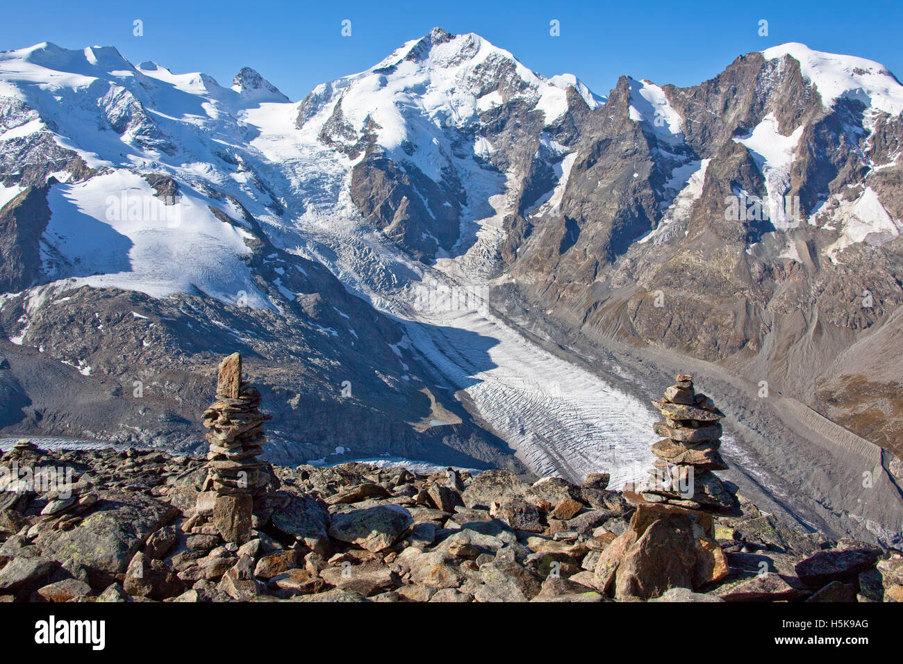 Cairns and Piz Bernina, Grisons, Switzerland, Europe Stock Photo - Alamy
