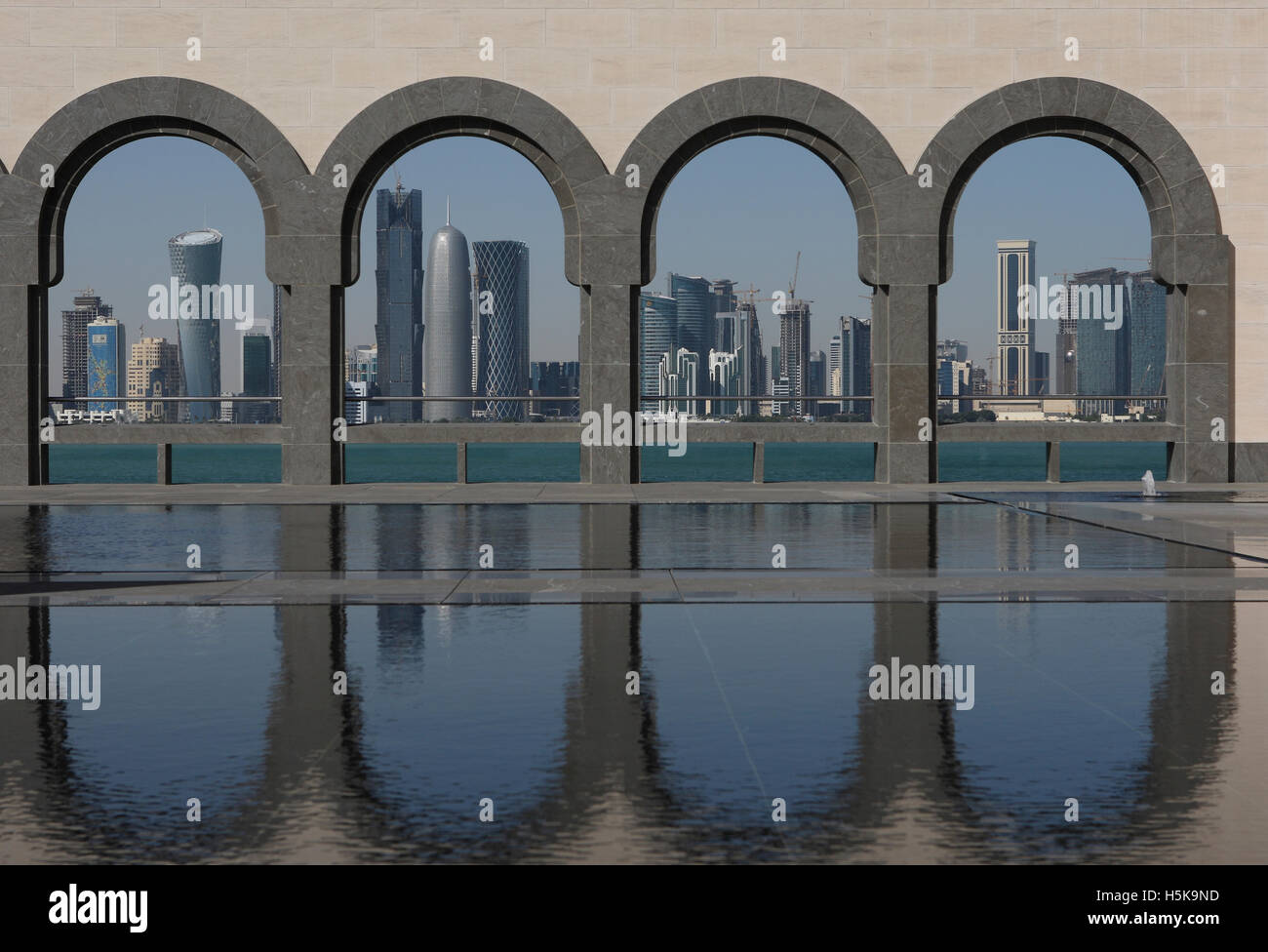 Skyline, seen from the Museum of Islamic Art, MIA, Doha, Qatar, Middle ...