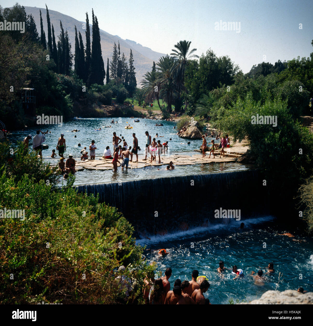 Israel Sachne Lake With Bathers Northern Israel Stock Photo - Alamy