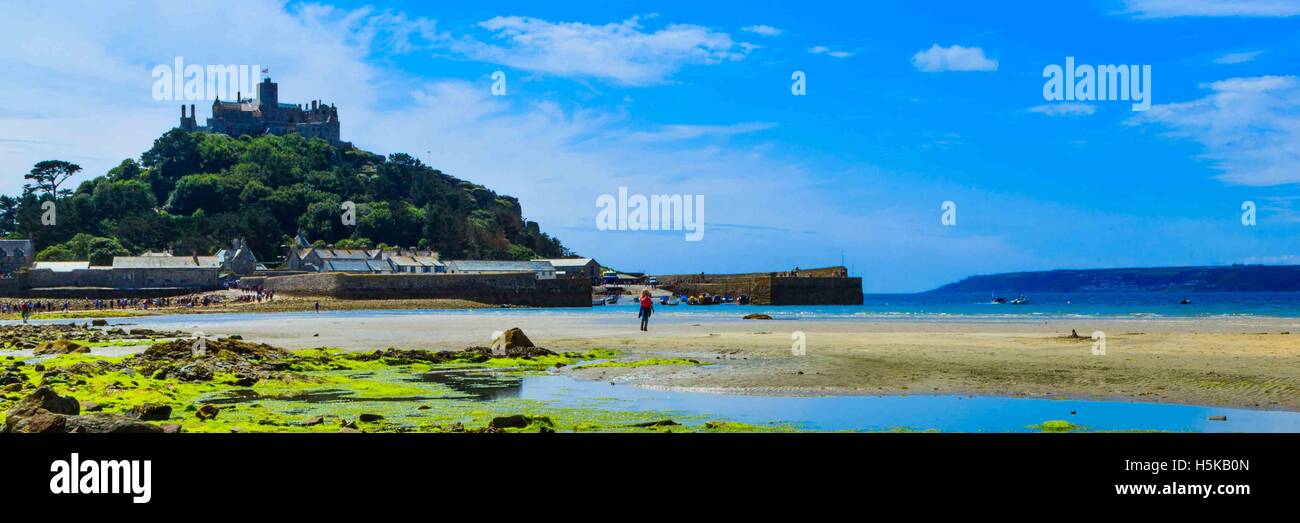 a view of St. Michael's Bay and sea shore in Cornwall Stock Photo - Alamy