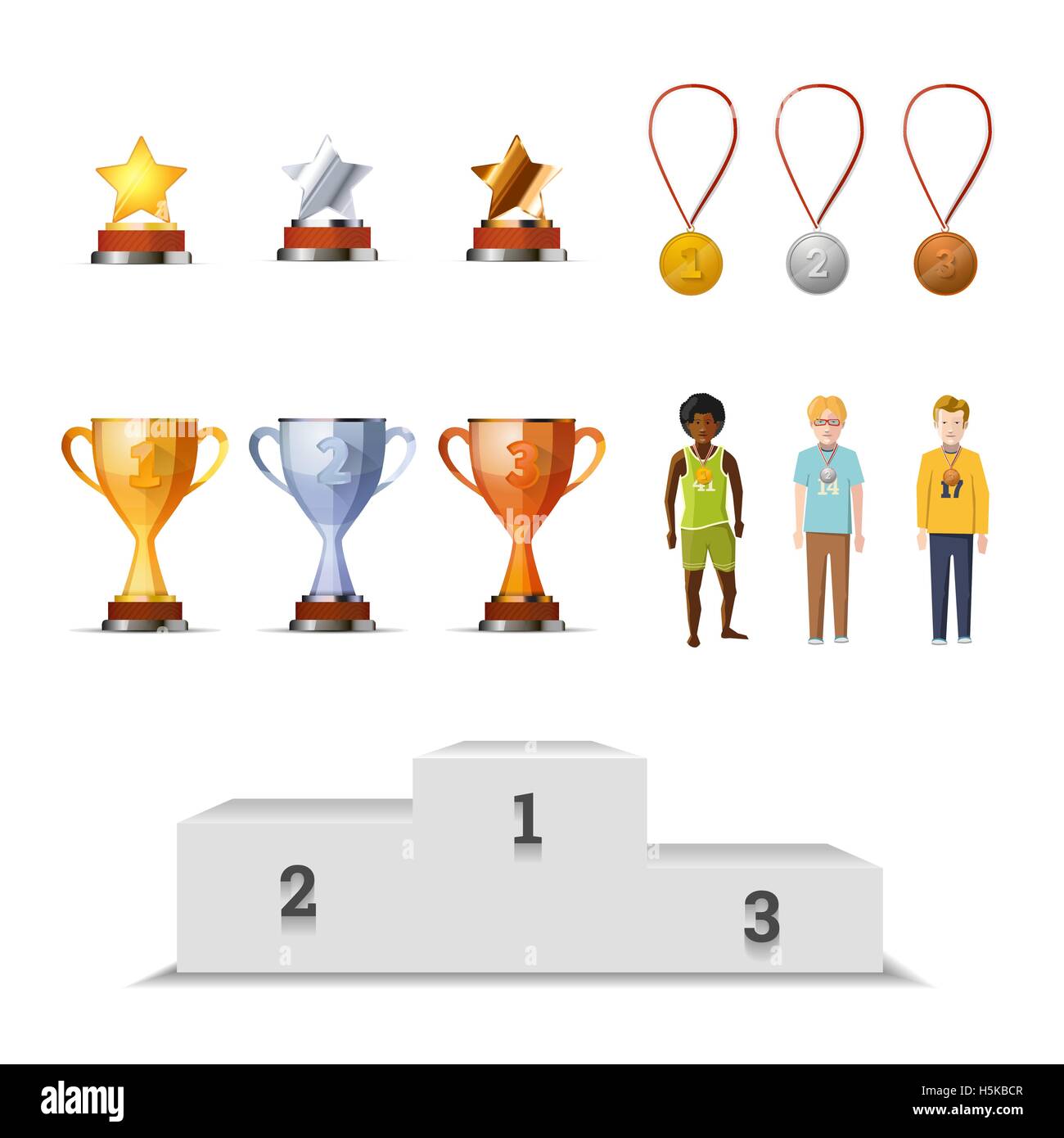 Big set of winners awards with medals, cups and stars Stock Vector ...