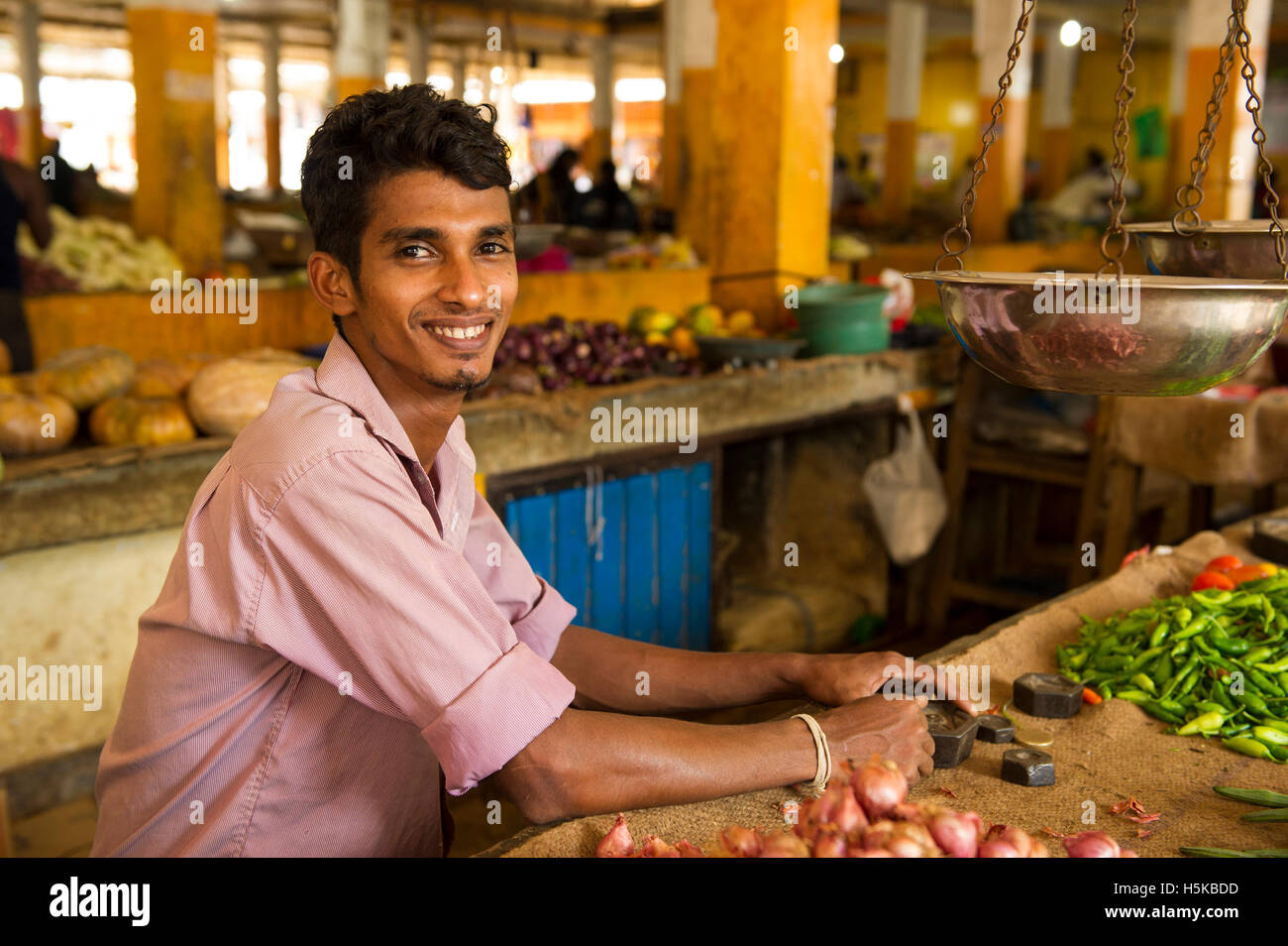 Man selling vegetables in the market, Batticaloa, Sri Lanka Stock Photo ...