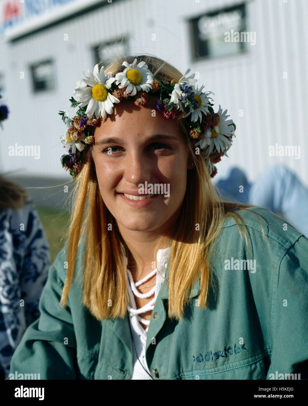 Gothenburg Sweden Midsummer Festival Girl With Flowers In Hair Stock ...