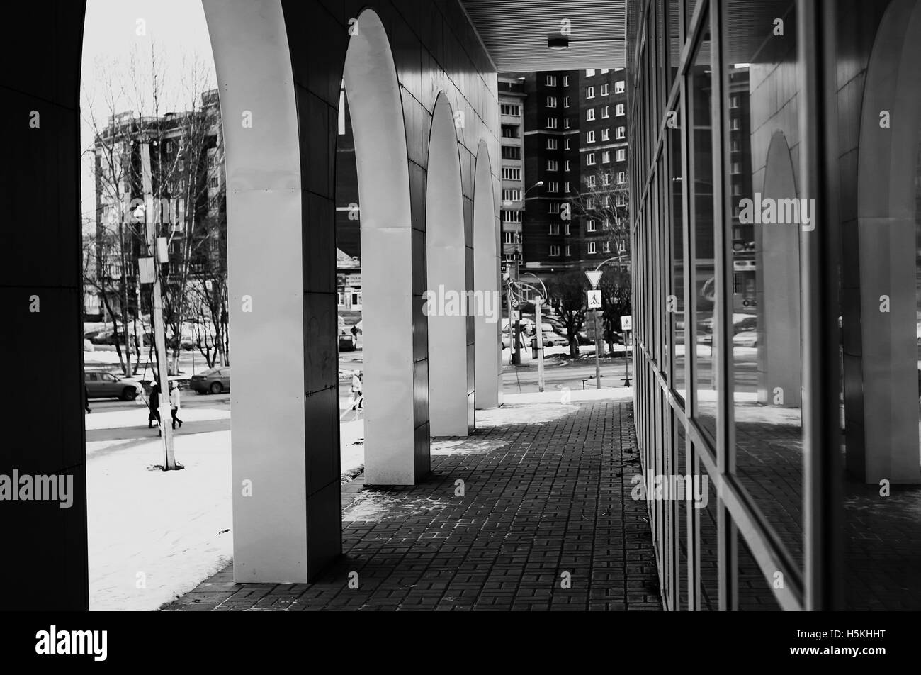 monochrome architecture glass arches Stock Photo - Alamy