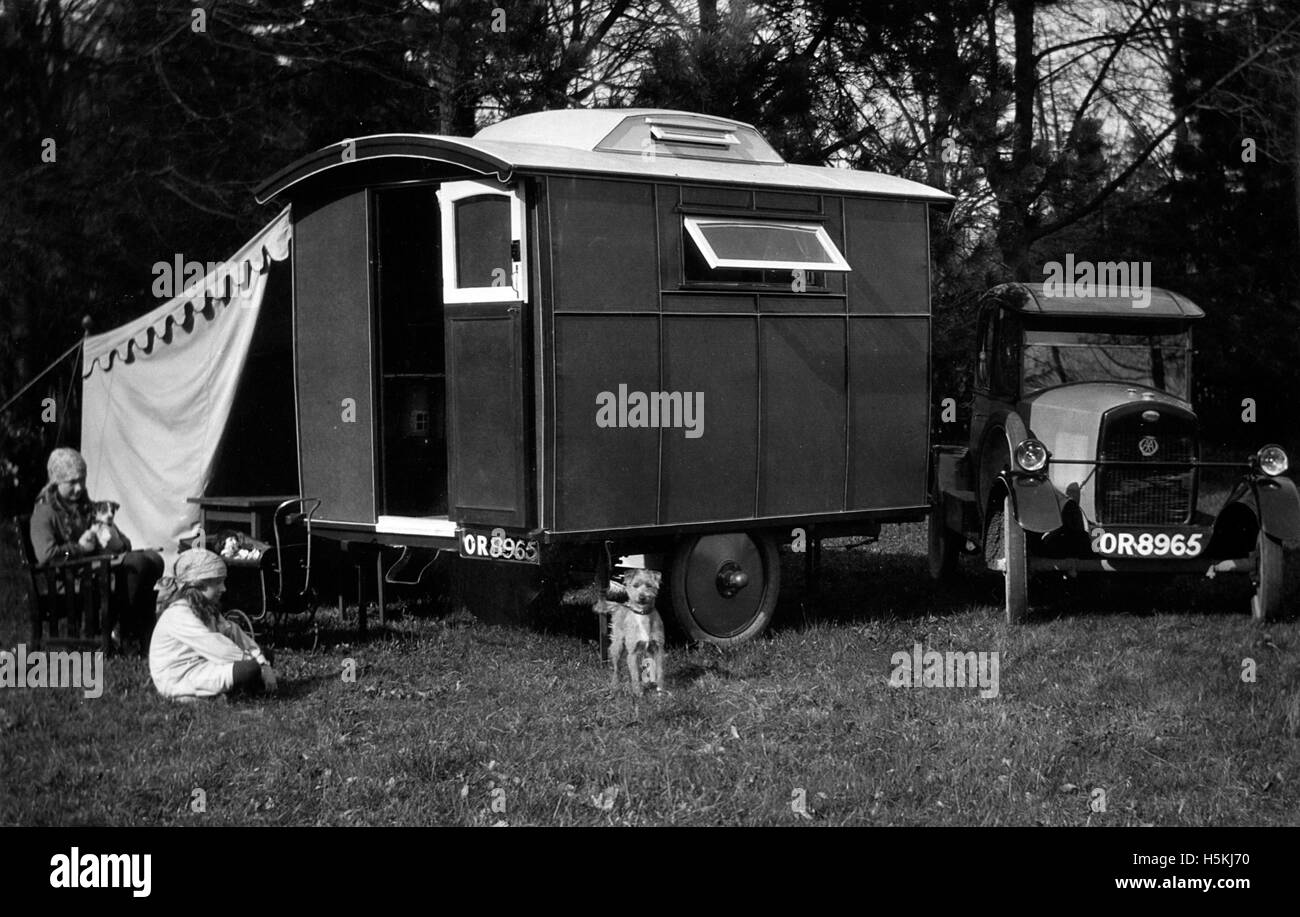 Trojan 1924 with 1927 Lady Nimble caravan Stock Photo - Alamy