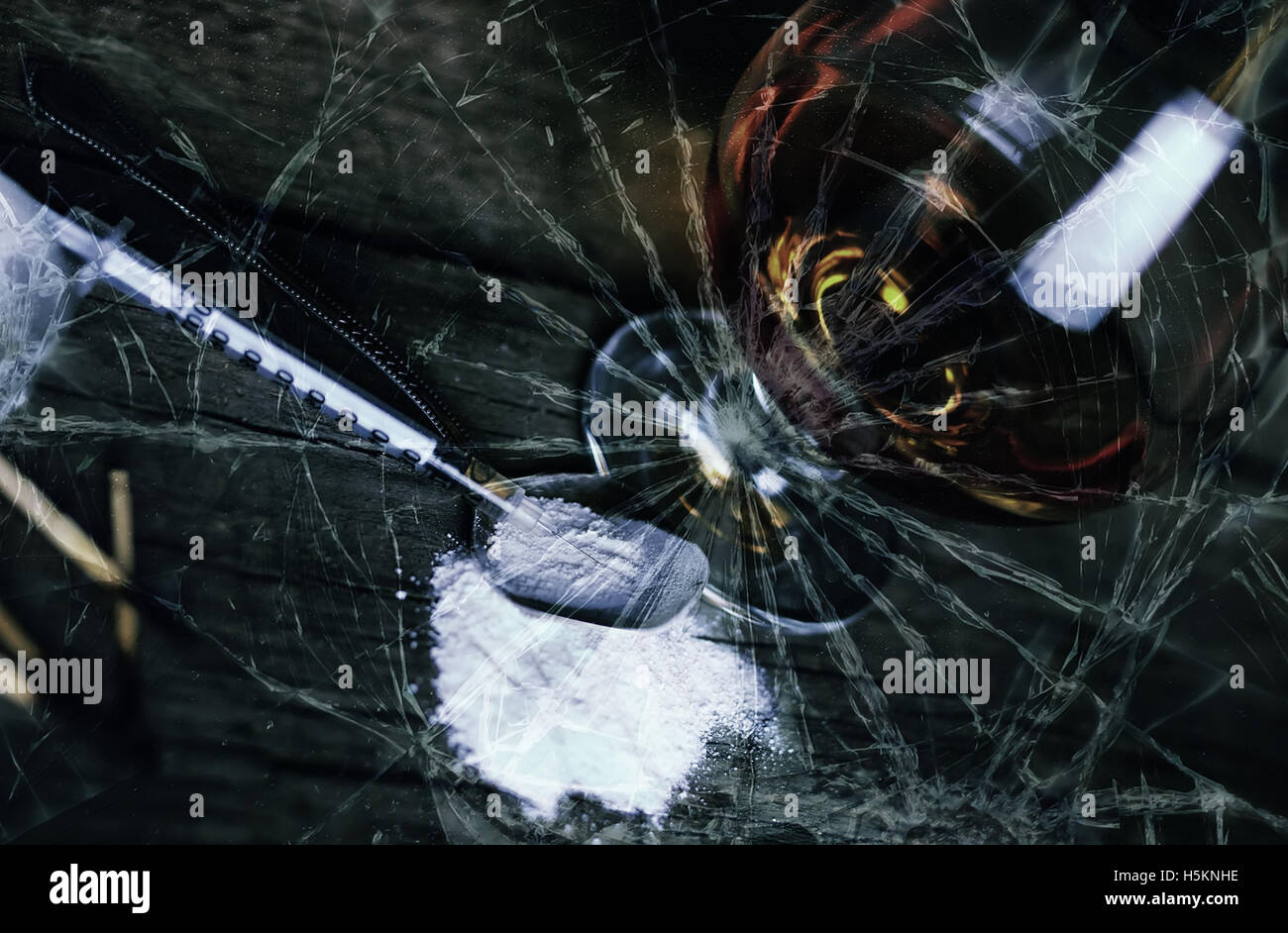 concept crack glass drug syringe spoon Stock Photo - Alamy