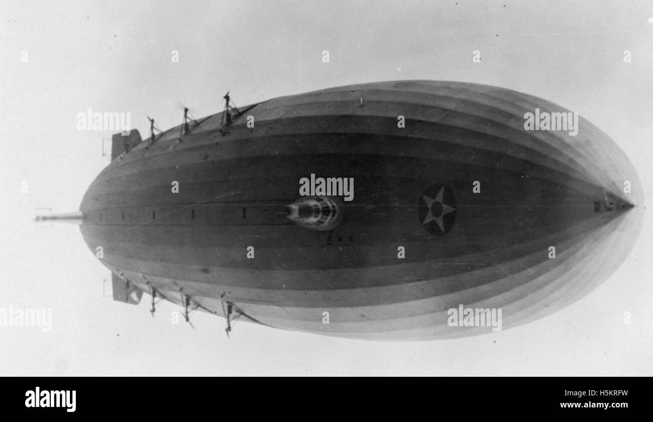 A photograph of the USS Akron, a U.S. Navy airship, captured during its ...