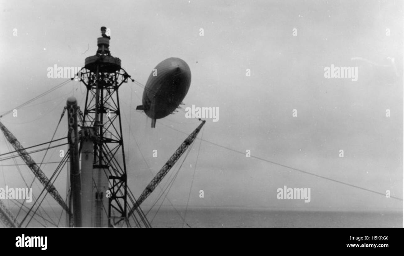 The USS Akron, a historical US Navy rigid airship, depicted in flight ...