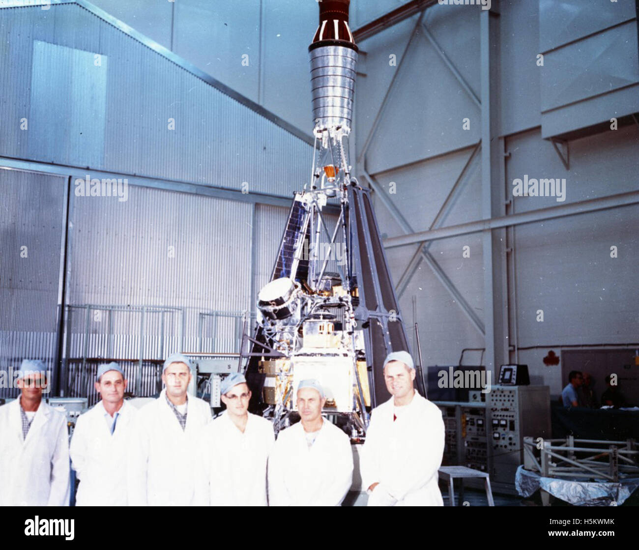 Photograph showing the mechanical crew working on the Ranger 1 ...