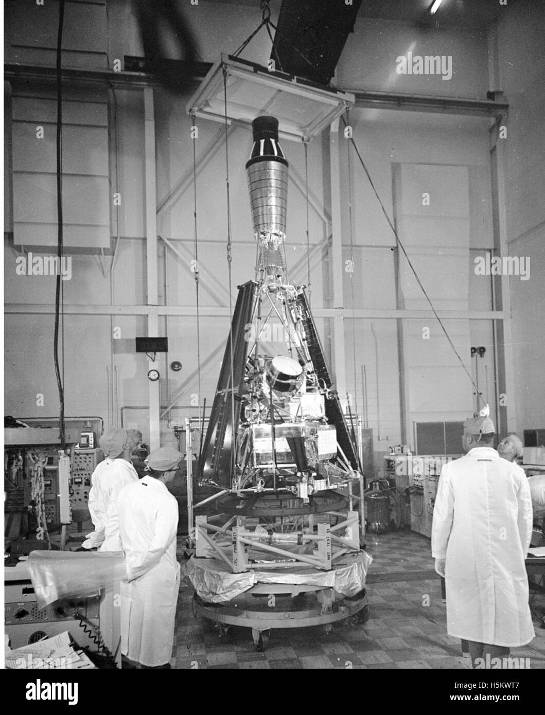 Photograph showing the details of the Ranger 1 missile weighing process ...