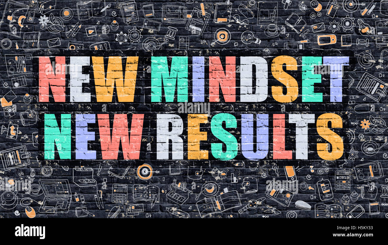 New Mindset New Results Concept. Multicolor on Dark Brickwall Stock ...