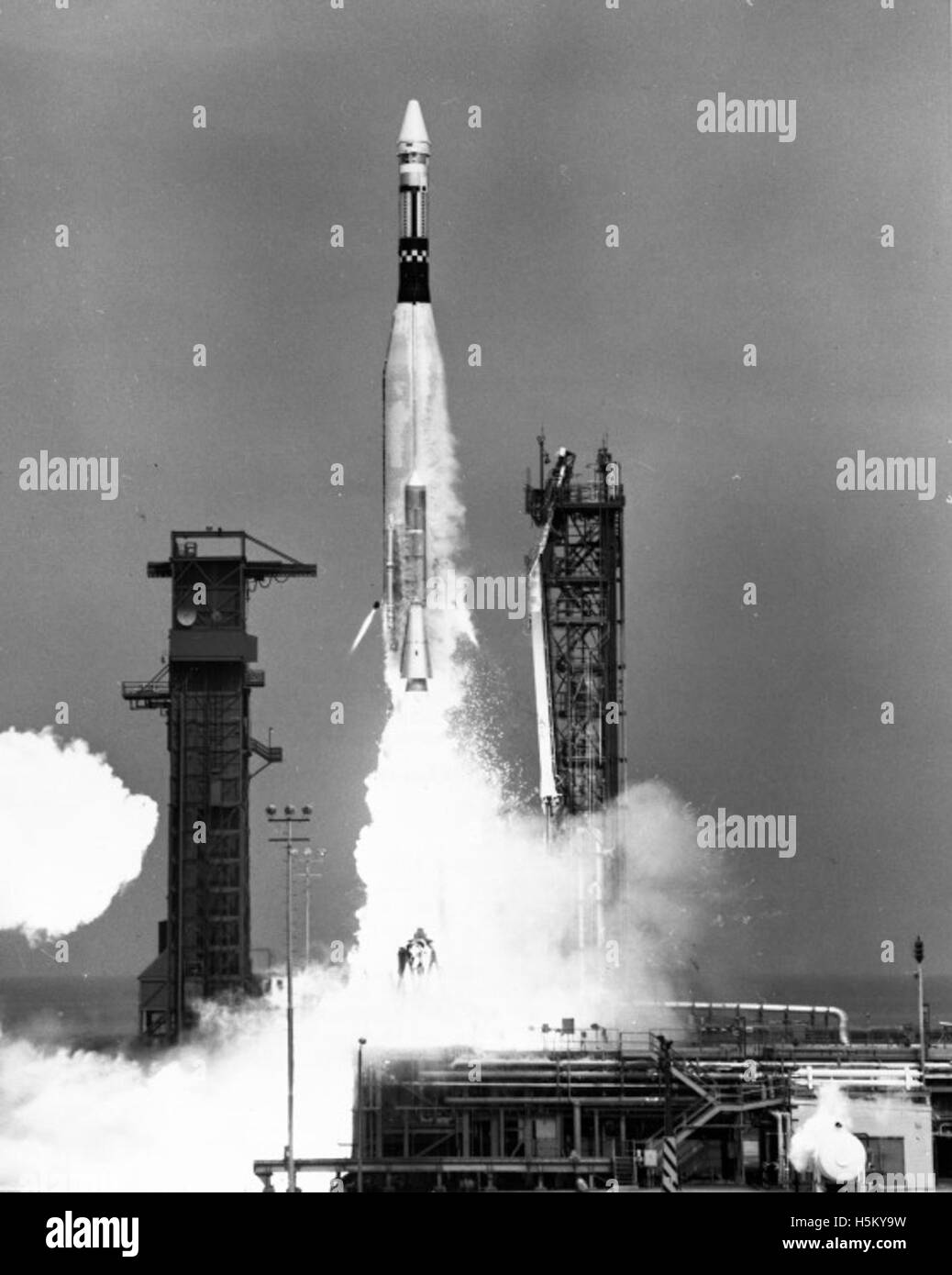 A photograph from the Atlas Collection showing the assembly of a rocket ...