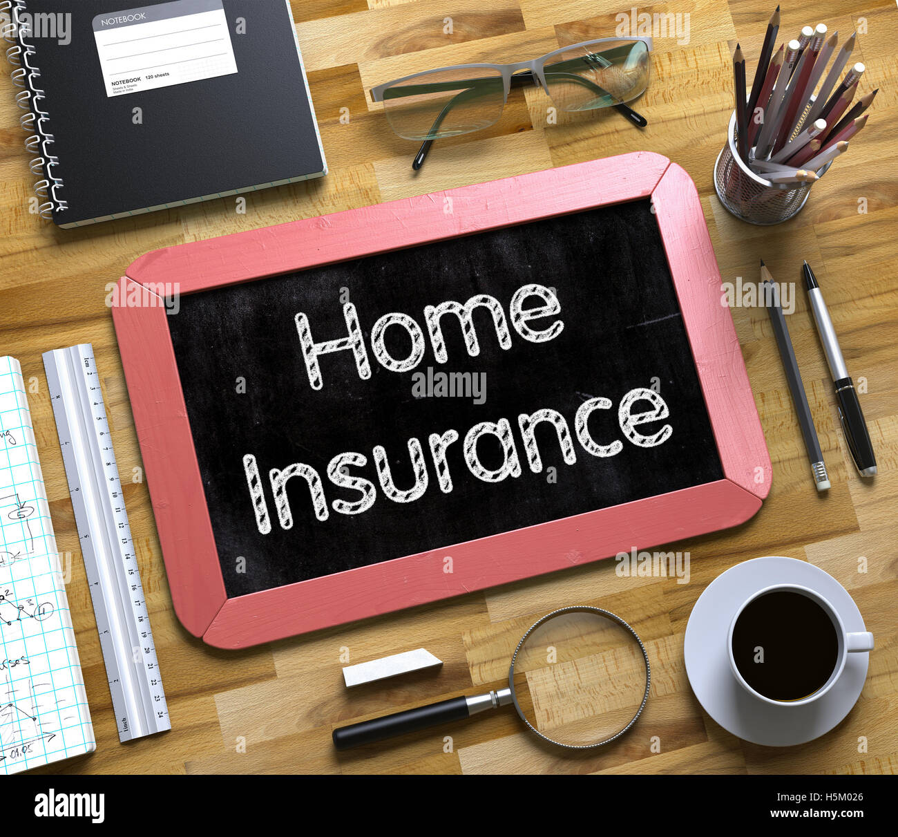 Small Chalkboard with Home Insurance Concept. 3D Stock Photo - Alamy