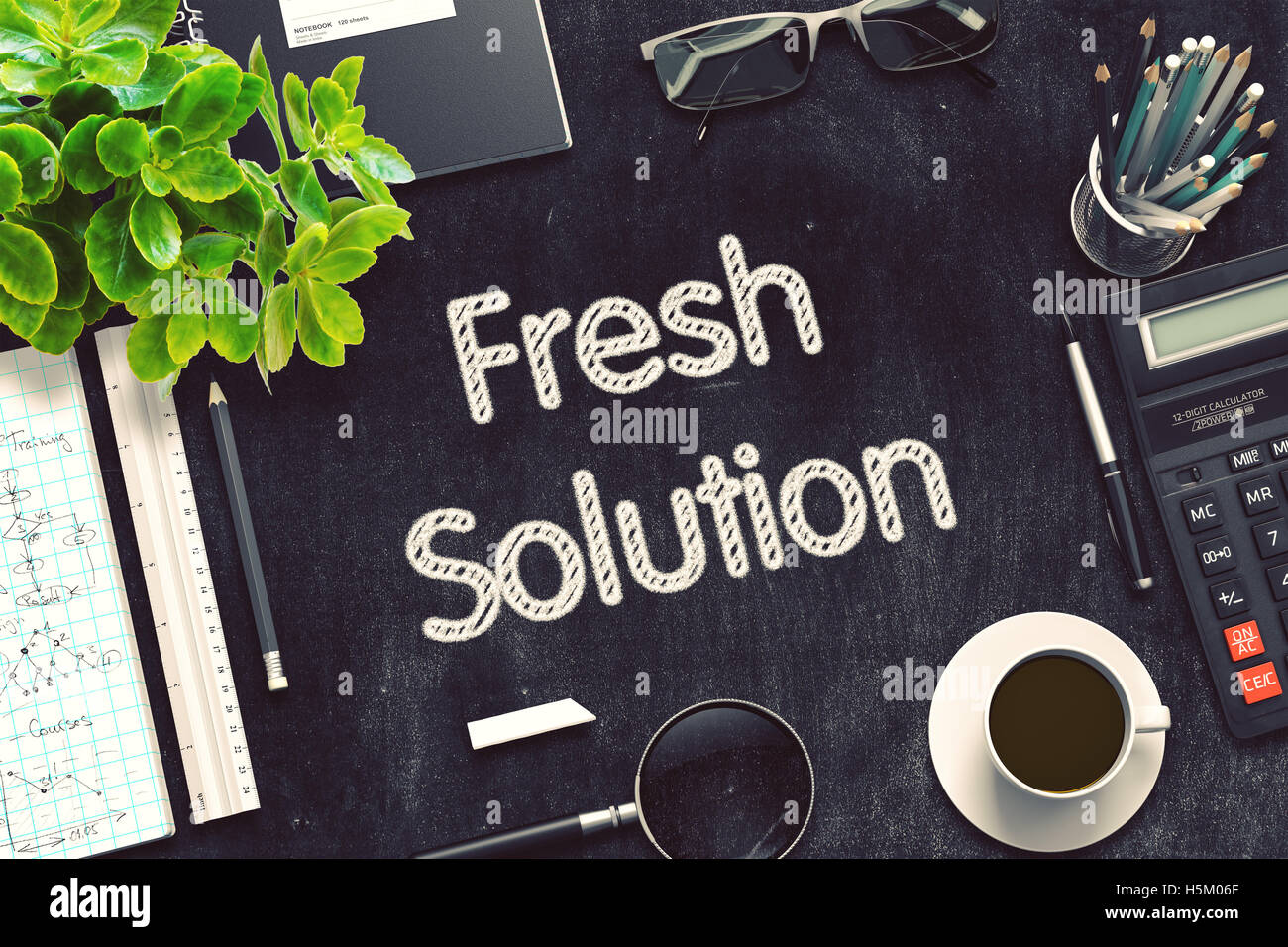 Black Chalkboard with Fresh Solution. 3D Rendering Stock Photo - Alamy