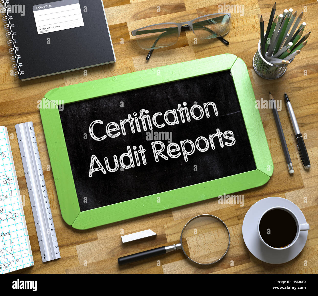 Certification Audit Reports Handwritten on Small Chalkboard. 3D Stock ...