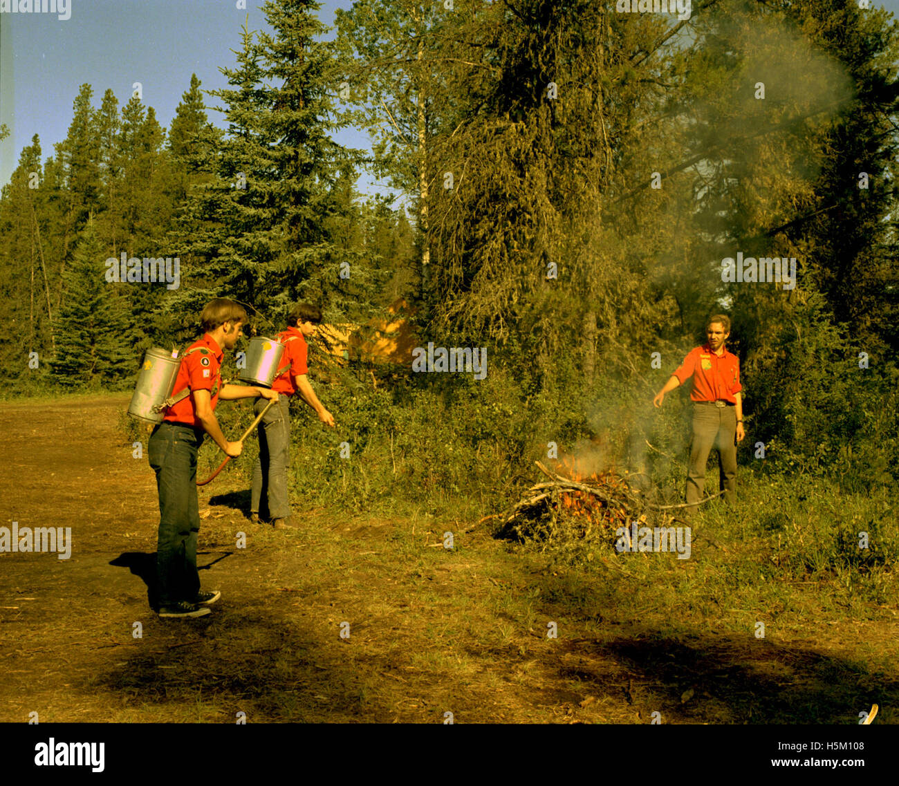 Junior Forest Wardens practice fire-fighting techniques near Blue Lake ...