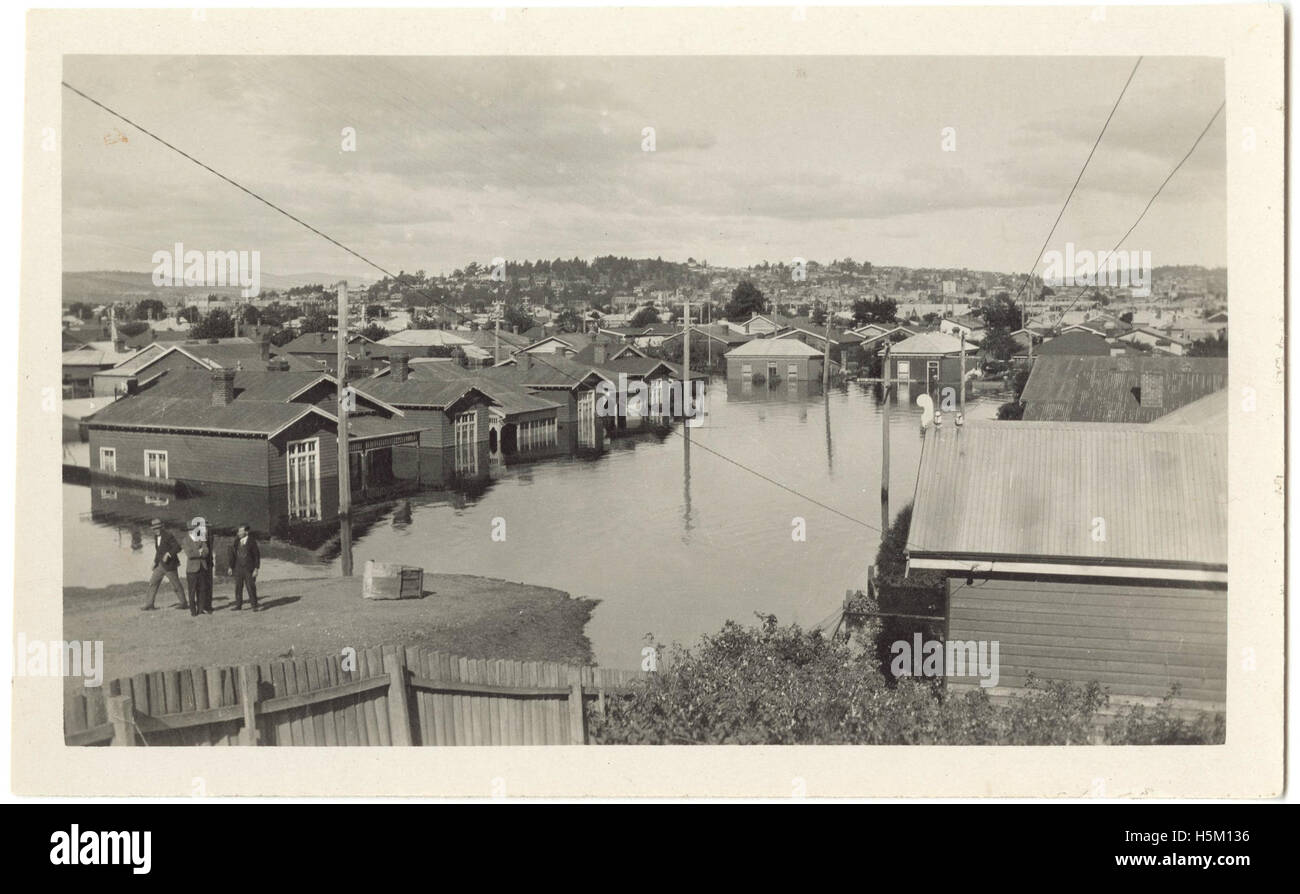 A historical image of the flood on Home Street, Invermay, showing the ...